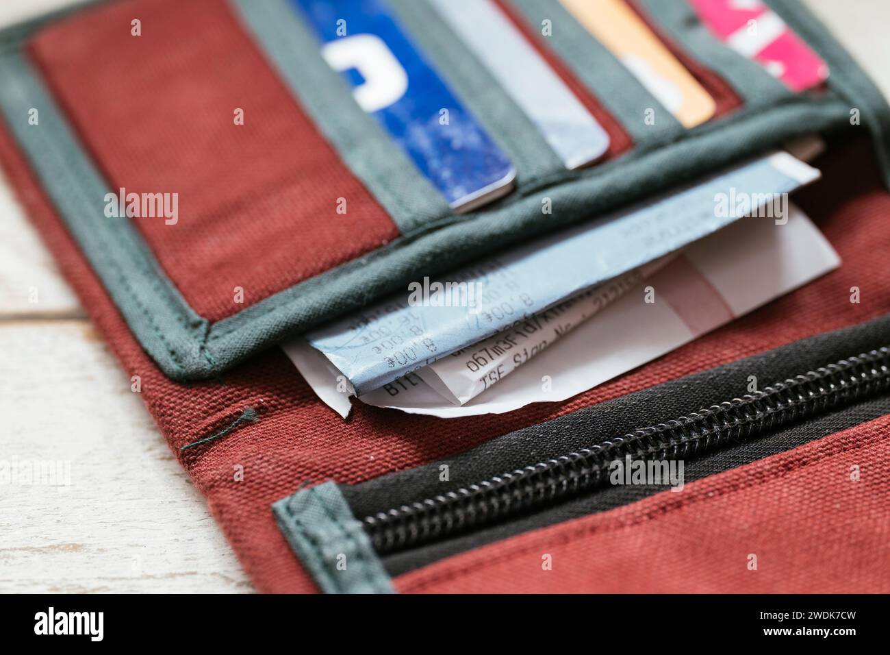 Receipts in a textile wallet Stock Photo - Alamy