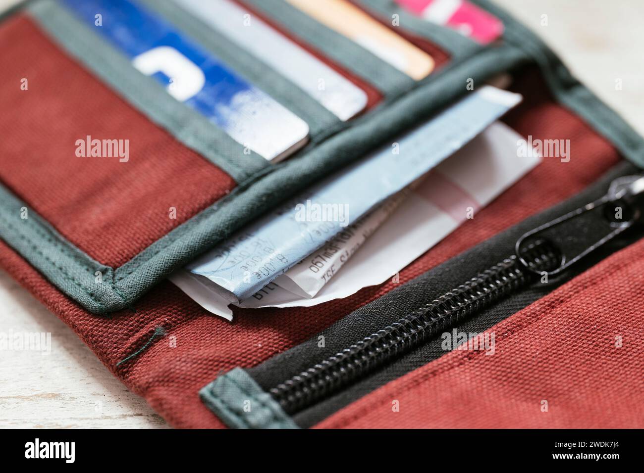 Receipts in a textile wallet Stock Photo - Alamy
