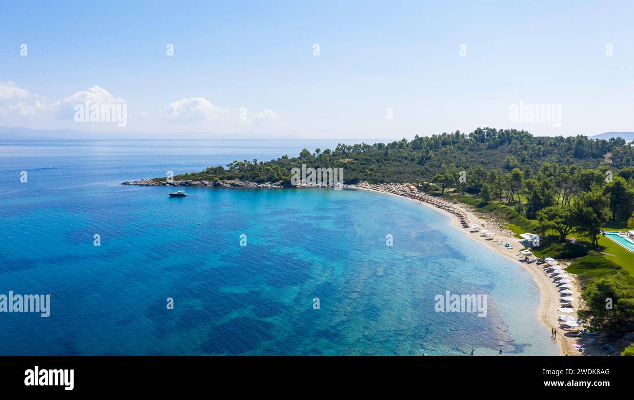 Aerial View From Flying Drone Of People Crowd Relaxing On Beach In ...