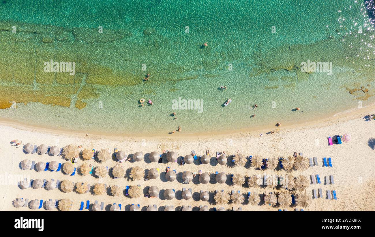 Aerial View From Flying Drone Of People Crowd Relaxing On Beach In ...