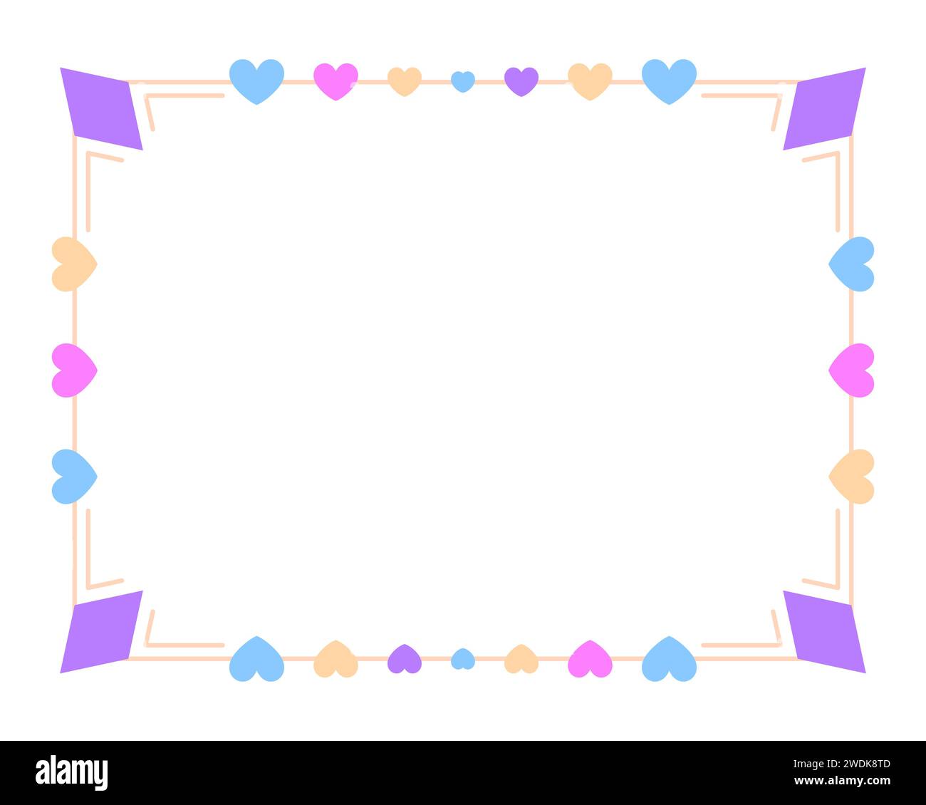 Vintage valentine heart frame border divider pink line flat. Cute ...