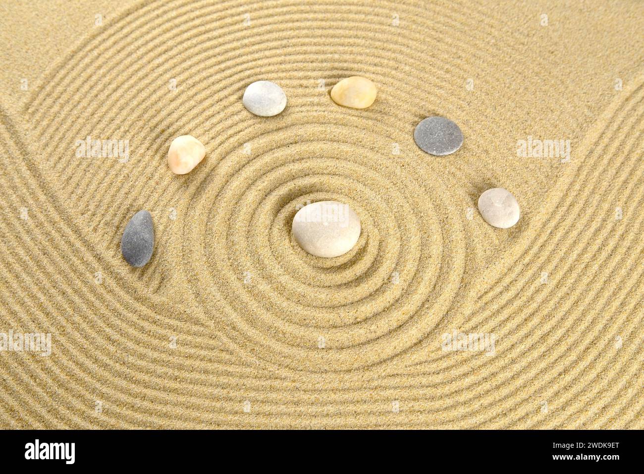 Zen garden with the stones and sand pattern Stock Photo - Alamy