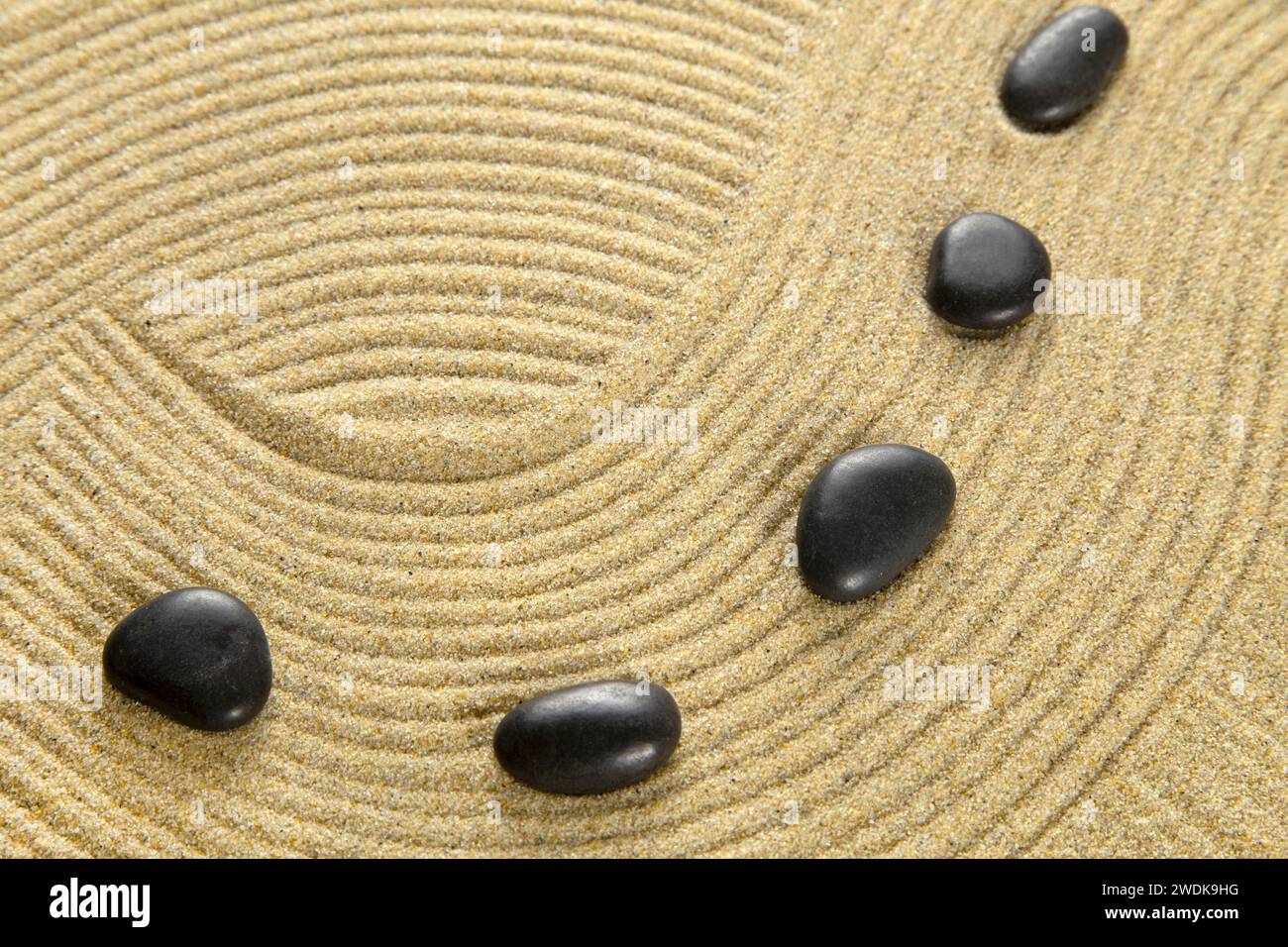 Zen garden with the stones and sand pattern Stock Photo - Alamy