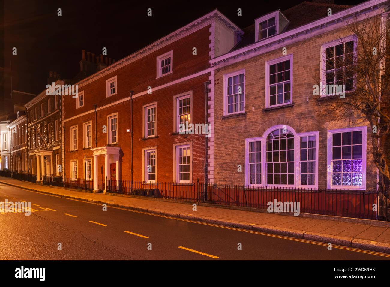England, Sussex, East Sussex, Lewes, Night View of The High Street and ...