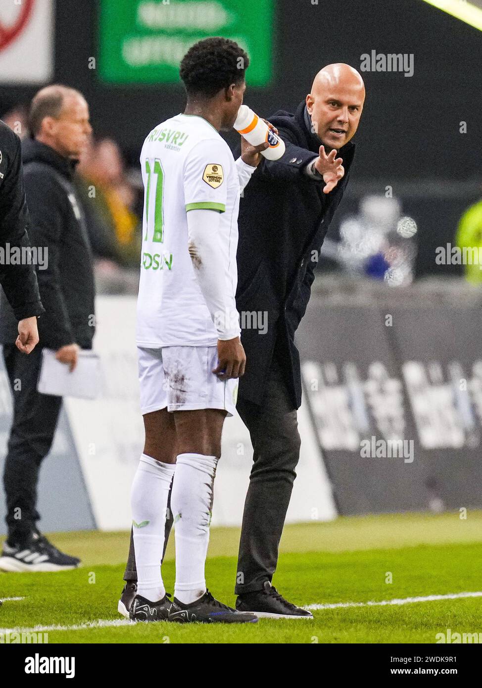 Arnhem, The Netherlands. 21st Jan, 2024. Arnhem - Javairo Dilrosun of Feyenoord, Feyenoord coach ...