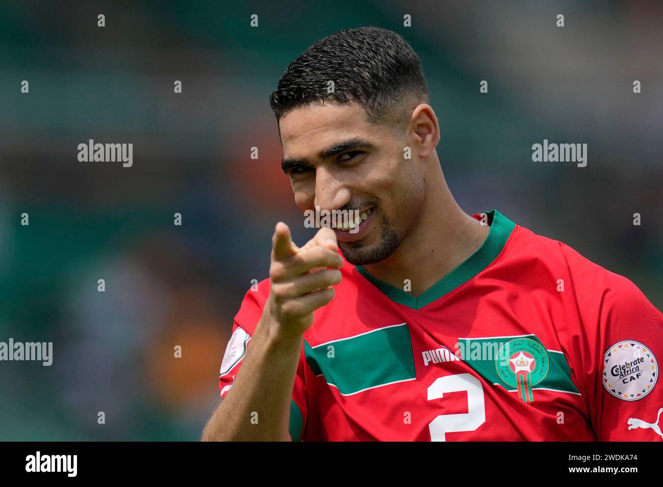 Morocco's Achraf Hakimi celebrates after he scored the opening goal ...