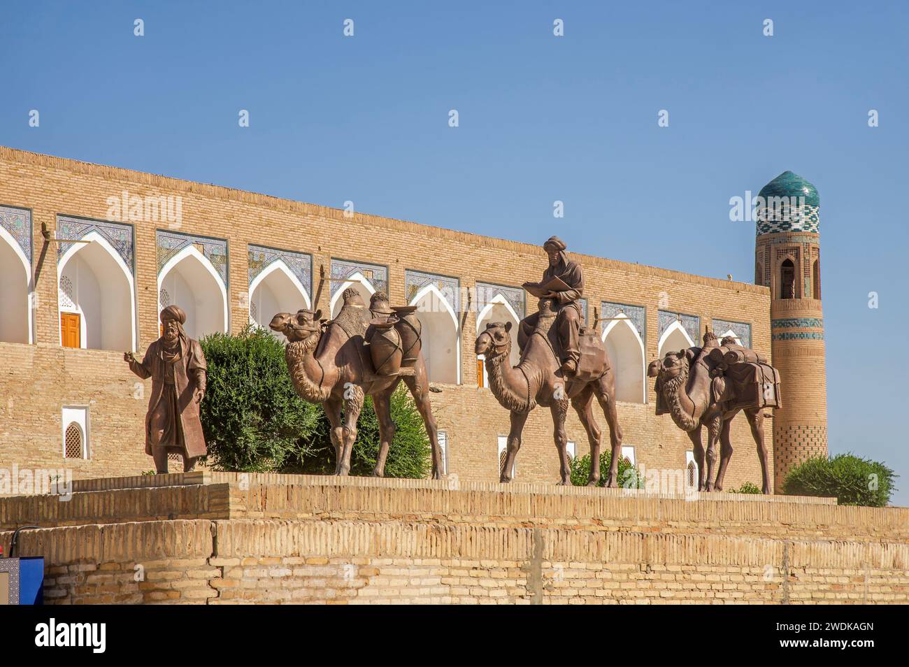 Sculpture Caravan in front of Muhammad Amin Khan medrese in Khiva ...