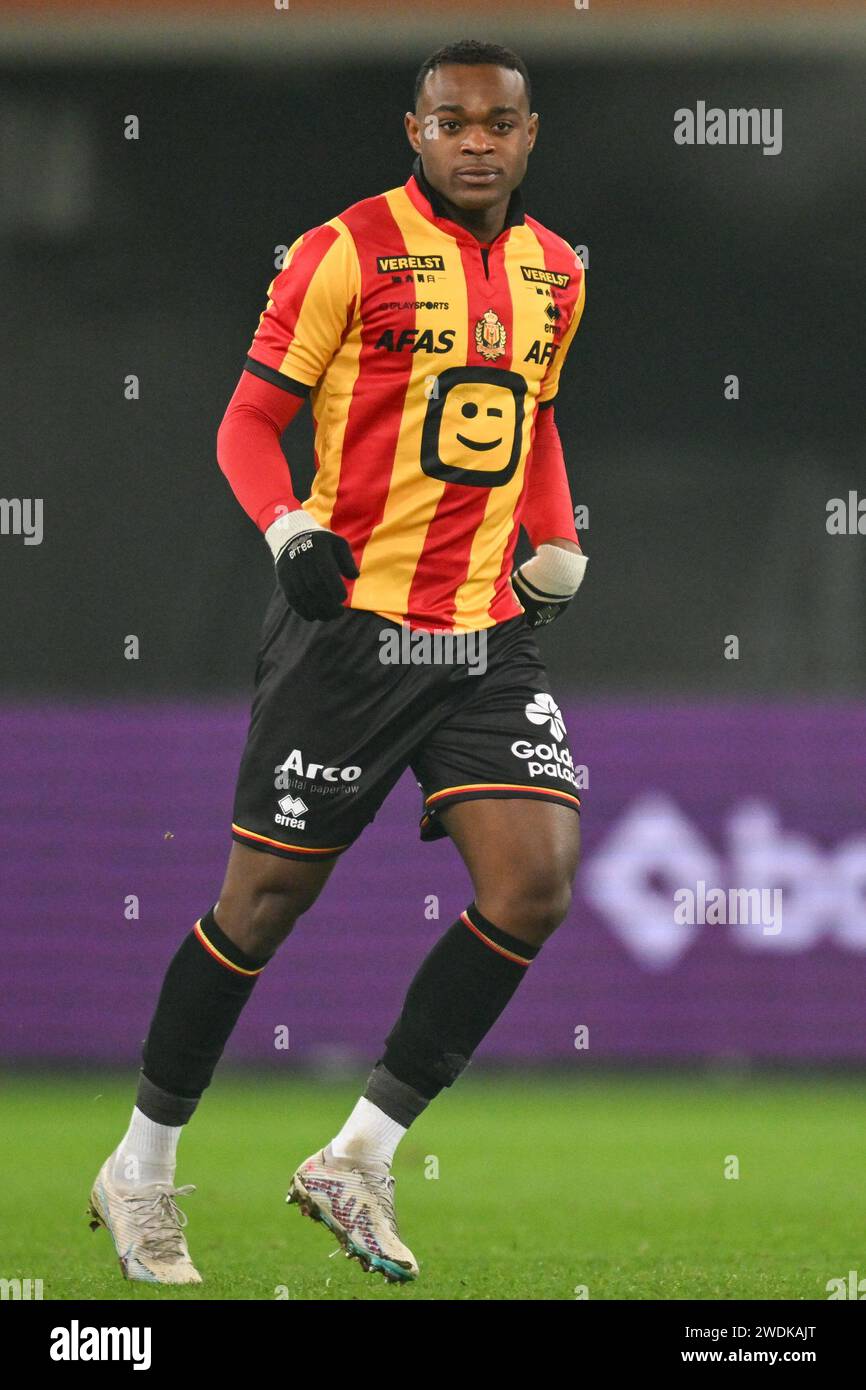Gent, Belgium. 19th Jan, 2024. Isaac Asante (39) of Mechelen pictured ...