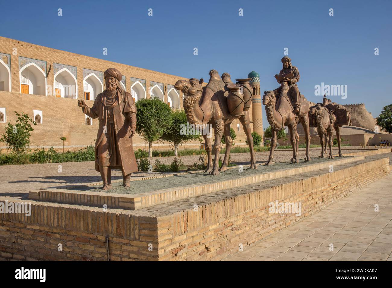 Sculpture Caravan in front of Muhammad Amin Khan medrese in Khiva ...