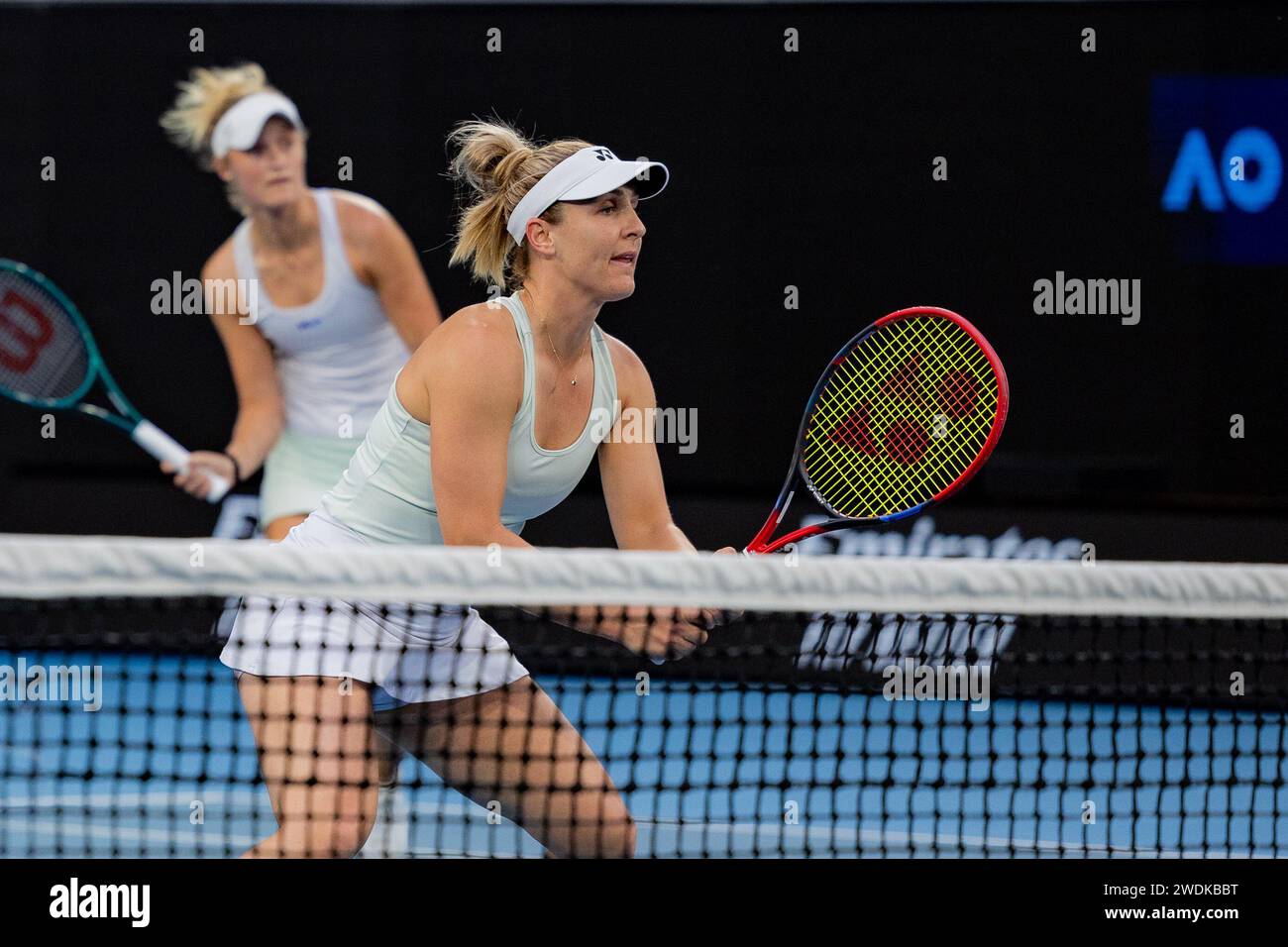 Melbourne, Australia. 21st Jan, 2024. Gabriela Dabrowski/Erin Routliffe (front) compete during ...
