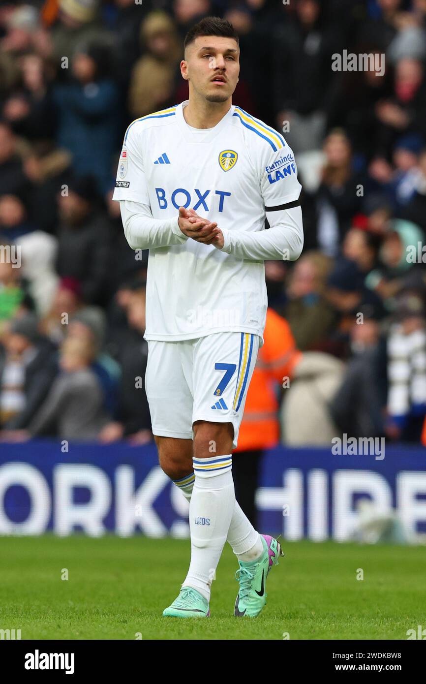 Leeds, UK. 21st Jan, 2024. Joël Piroe of Leeds United celebrates at ...