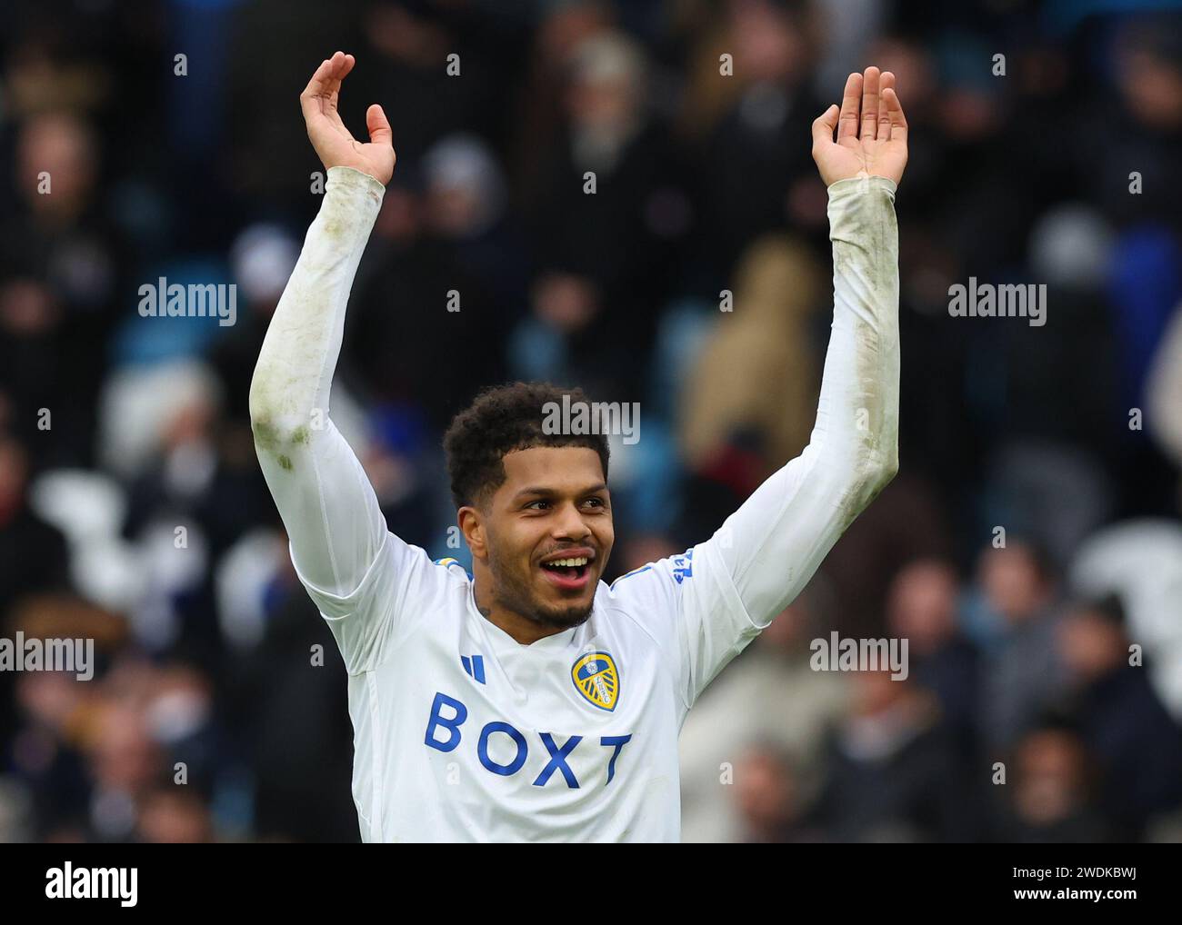 Leeds, UK. 21st Jan, 2024. Georginio Rutter of Leeds United celebrates ...