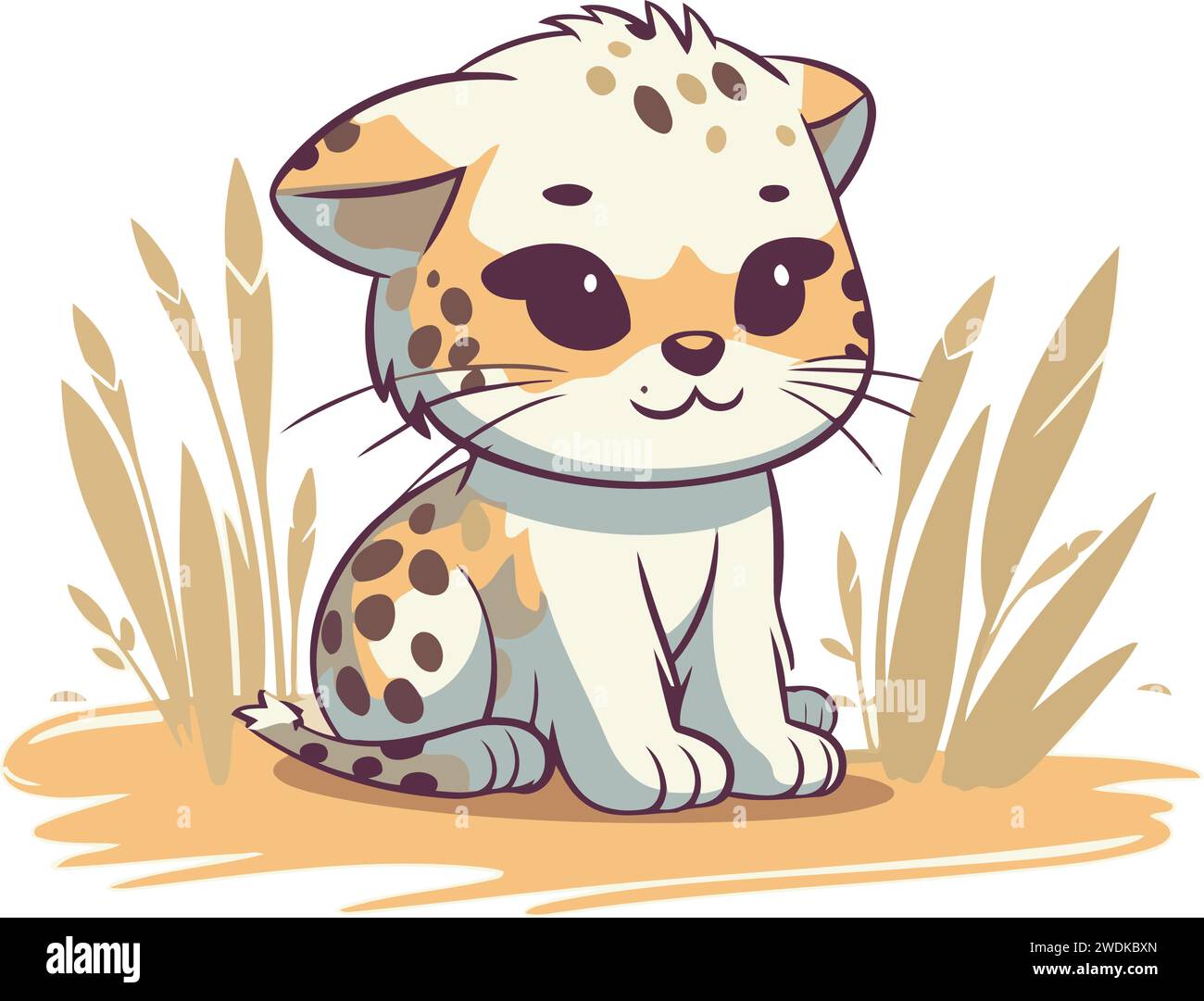 Cute cartoon leopard with sunglasses sitting on the grass. Vector ...
