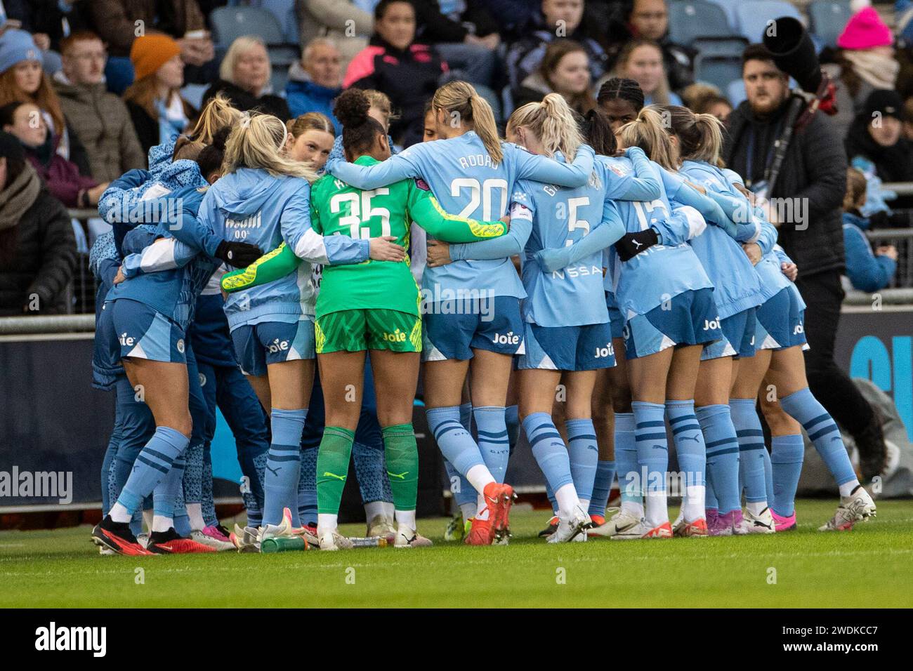 Manchester on Sunday 21st January 2024. Manchester City players huddle ...