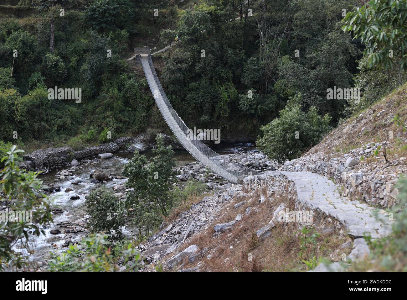 ong suspension bridge in nepal, gandaki, Birethanti Stock Photo - Alamy