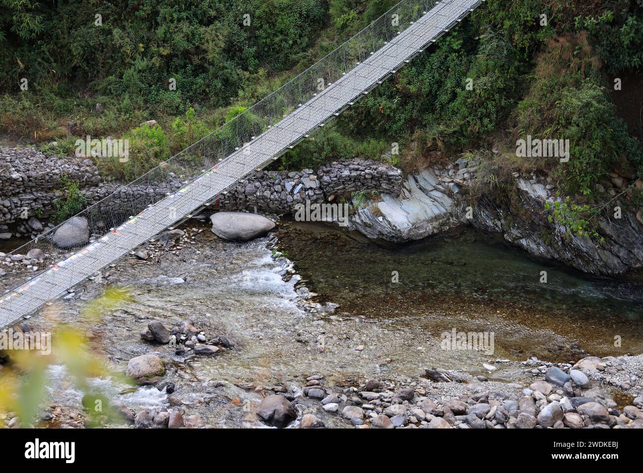 ong suspension bridge in nepal, gandaki, Birethanti Stock Photo - Alamy