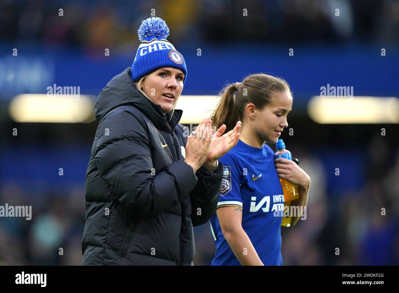 Chelsea’s Millie Bright applauds the fans following the Barclays Women ...