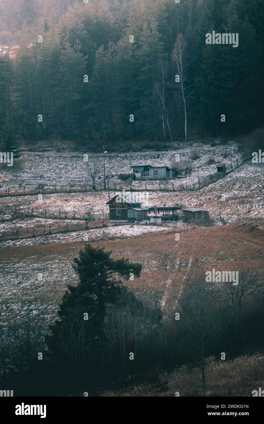 Two abandoned houses in the middle of nowhere in the fields surrounded ...