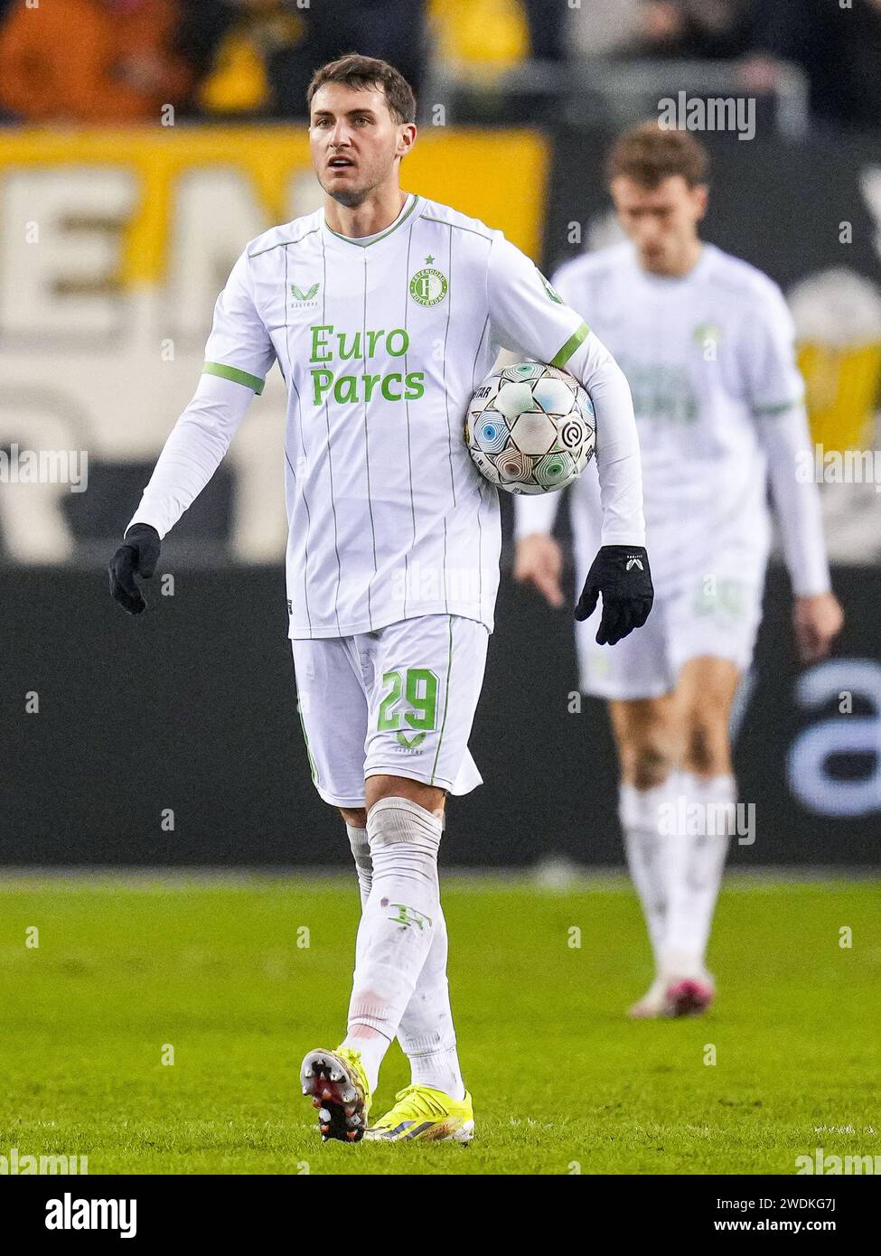 Arnhem, The Netherlands. 21st Jan, 2024. Arnhem - Santiago Gimenez of Feyenoord reacts to the 1 ...
