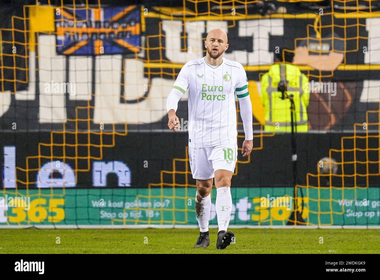 Arnhem, The Netherlands. 21st Jan, 2024. Arnhem - Gernot Trauner of Feyenoord reacts to the 1-1 ...