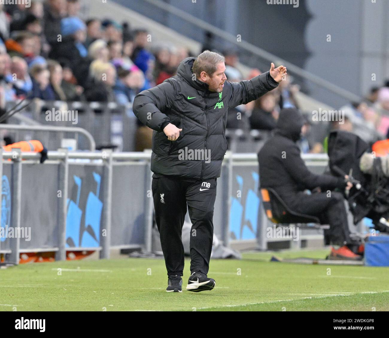 Matt Beard manager of Liverpool Women encourage his players, during the ...