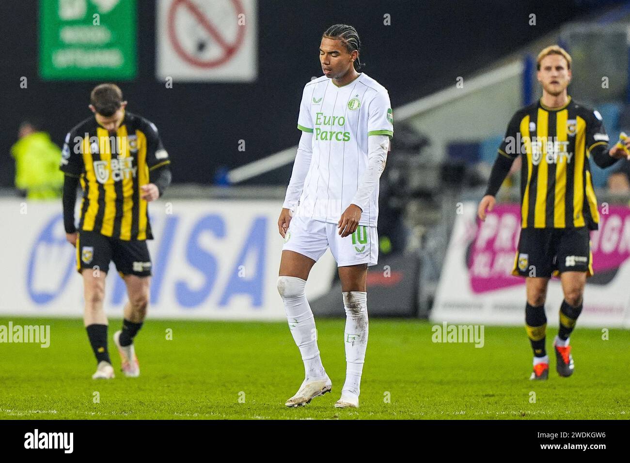 Arnhem, The Netherlands. 21st Jan, 2024. Arnhem - Calvin Stengs of Feyenoord reacts to the 1-1 ...