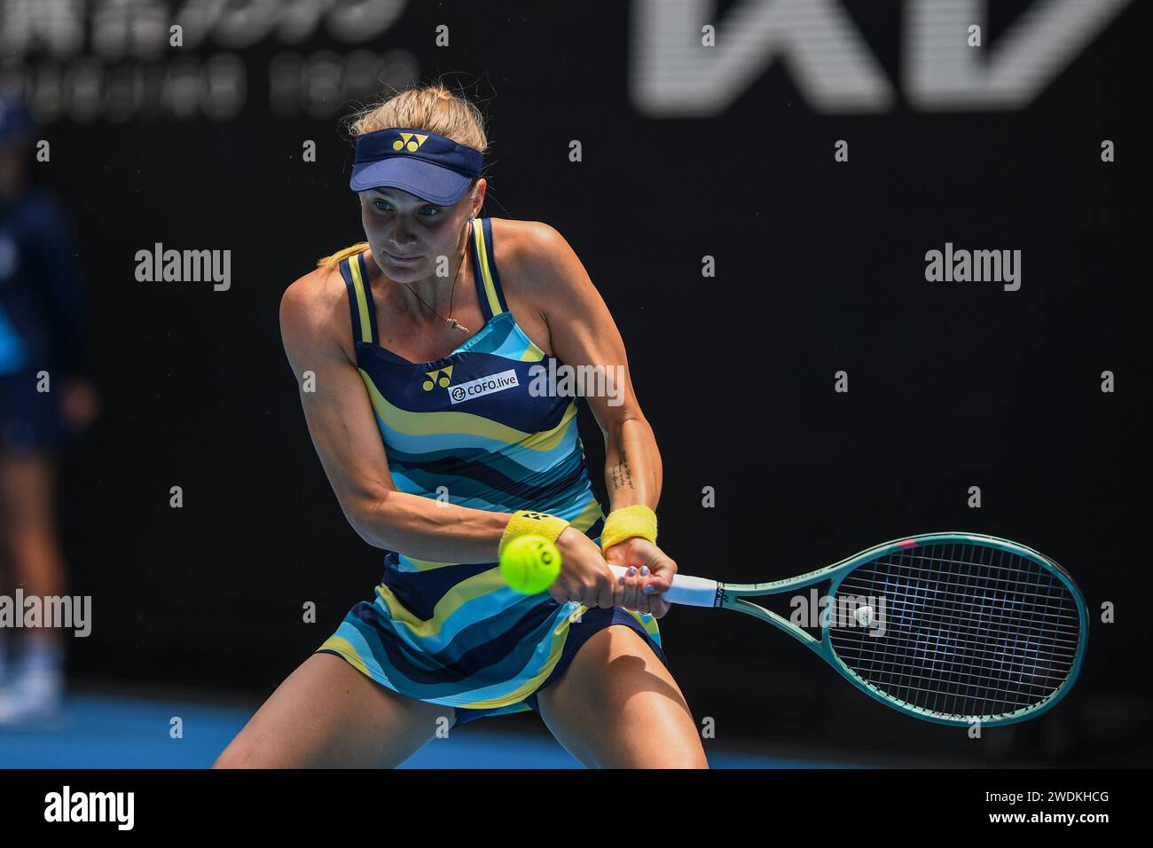 Melbourne, Australia. 20th Jan, 2024. Dayana Yastremska of Ukraine plays against Emma Navarro of ...