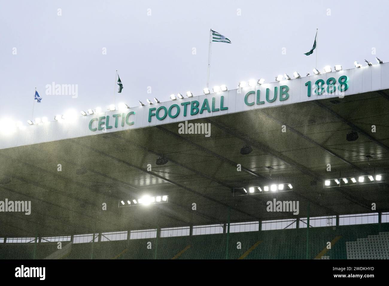 A general view of heavy rain falling inside stadium ahead of the ...