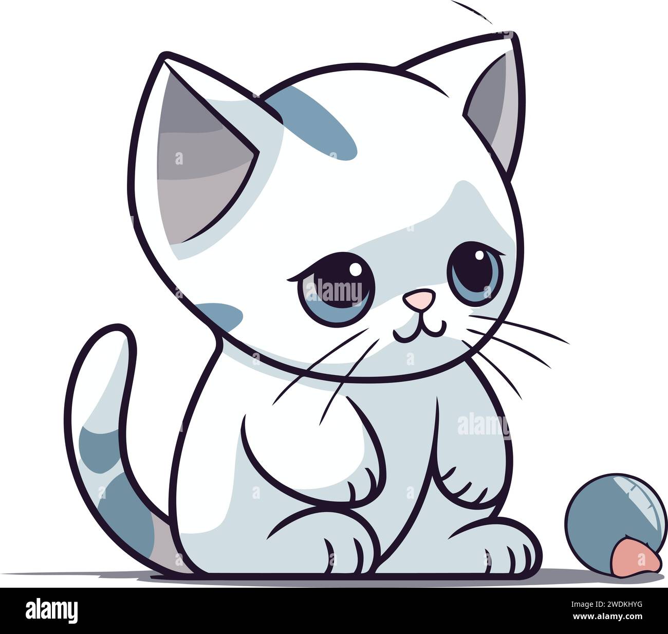 Cute cartoon cat sitting and playing with ball. Vector illustration ...