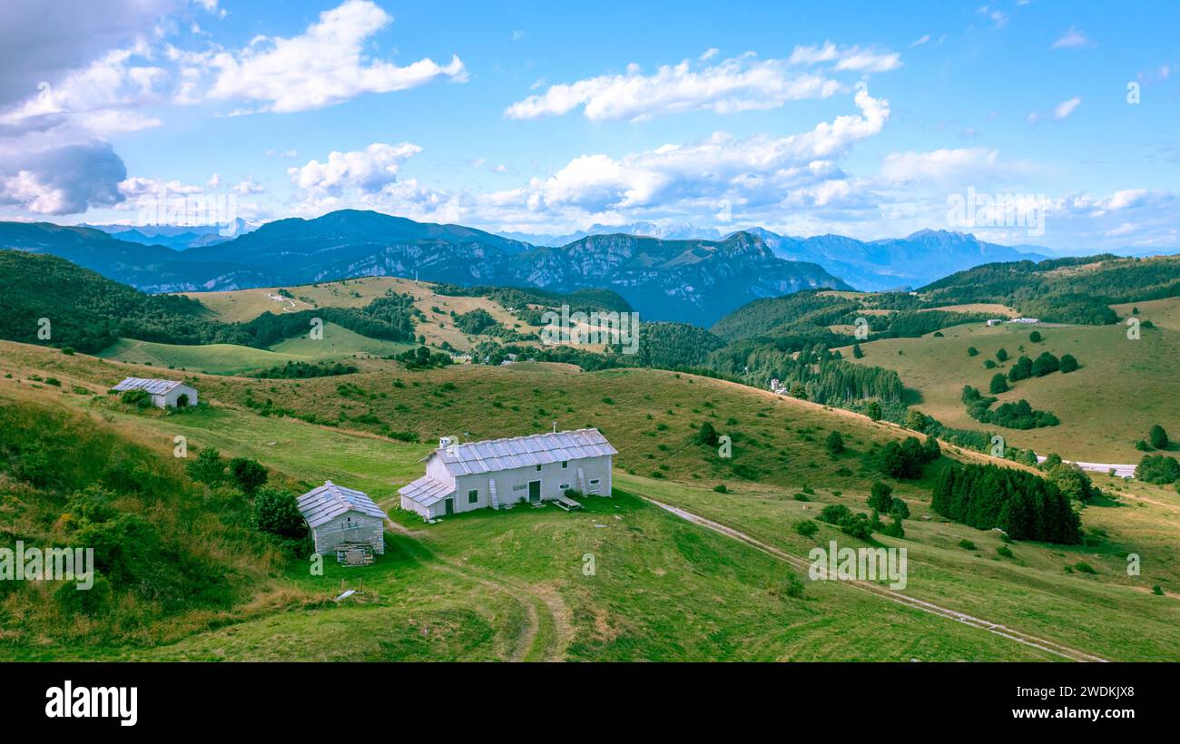 Farmhouses and pastures on Lessinia Plateau From Passo Fittanze Di Sega ...
