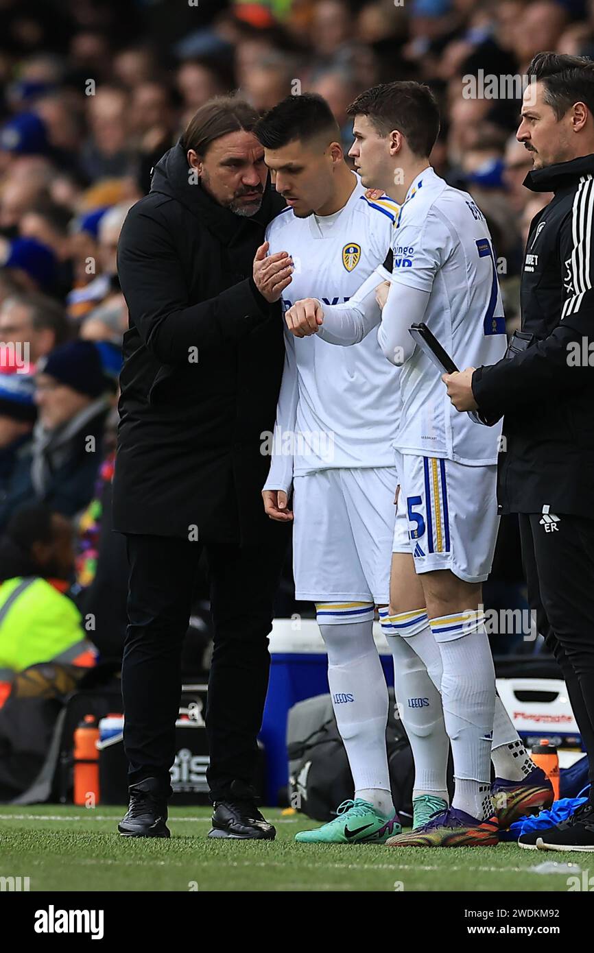 Leeds, UK. 21st Jan, 2024. Joel Piroe of Leeds United and Sam Byram of ...