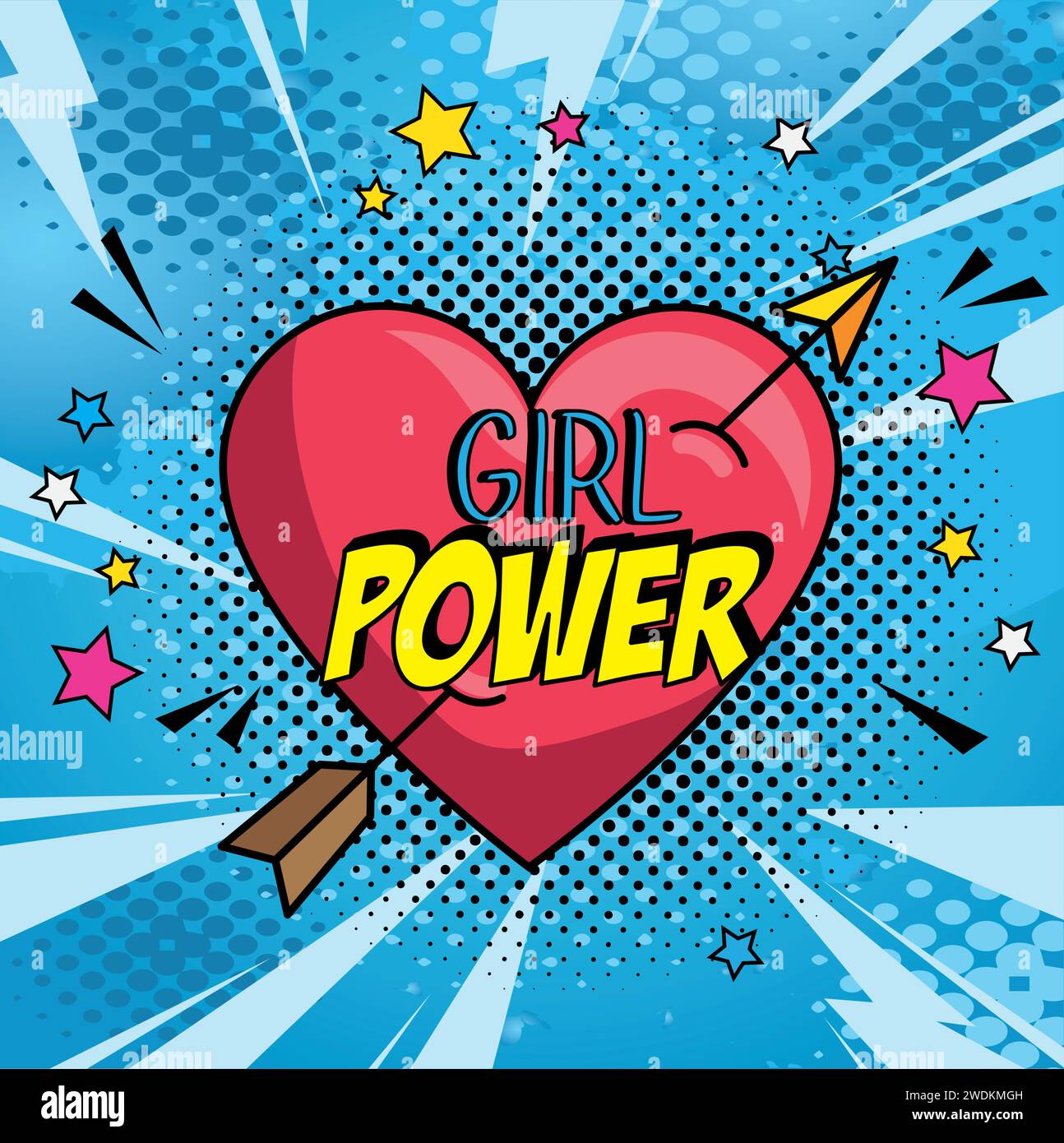 cute girl Valentines day power woman love pop art Stock Vector Image ...