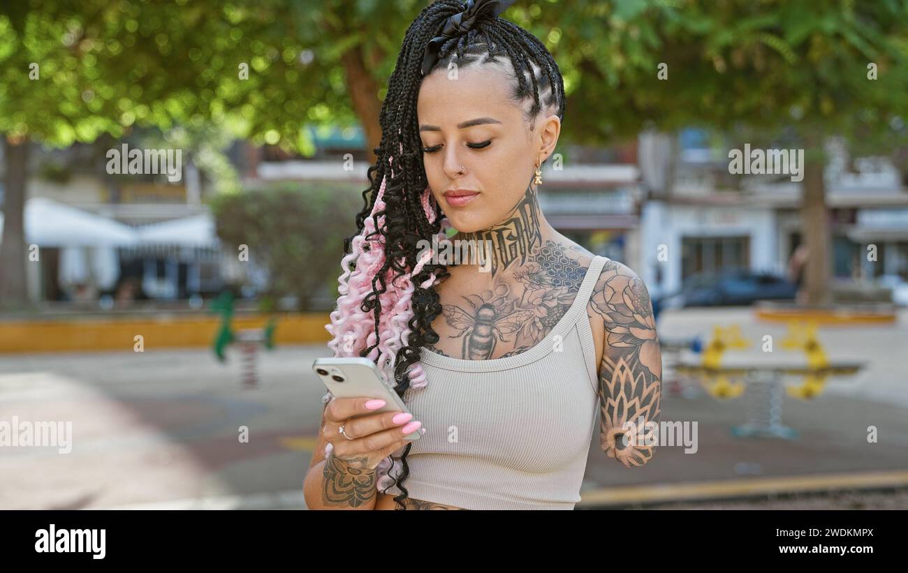 Strong hispanic amputee woman, serious expression, standing in sunny ...
