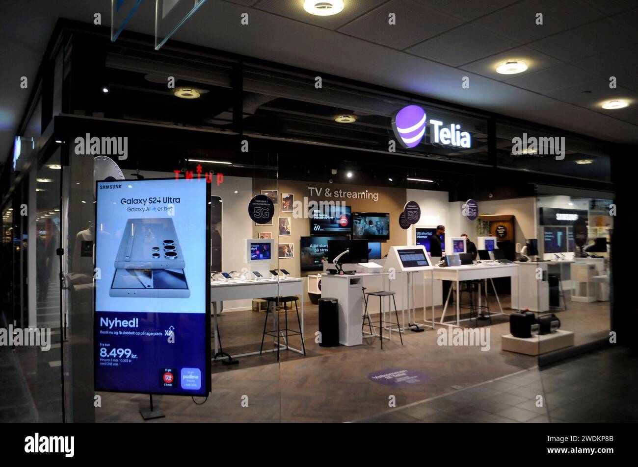 Copenhagen, Denmark /21 January 2024/.Telia internet providor shop in ...