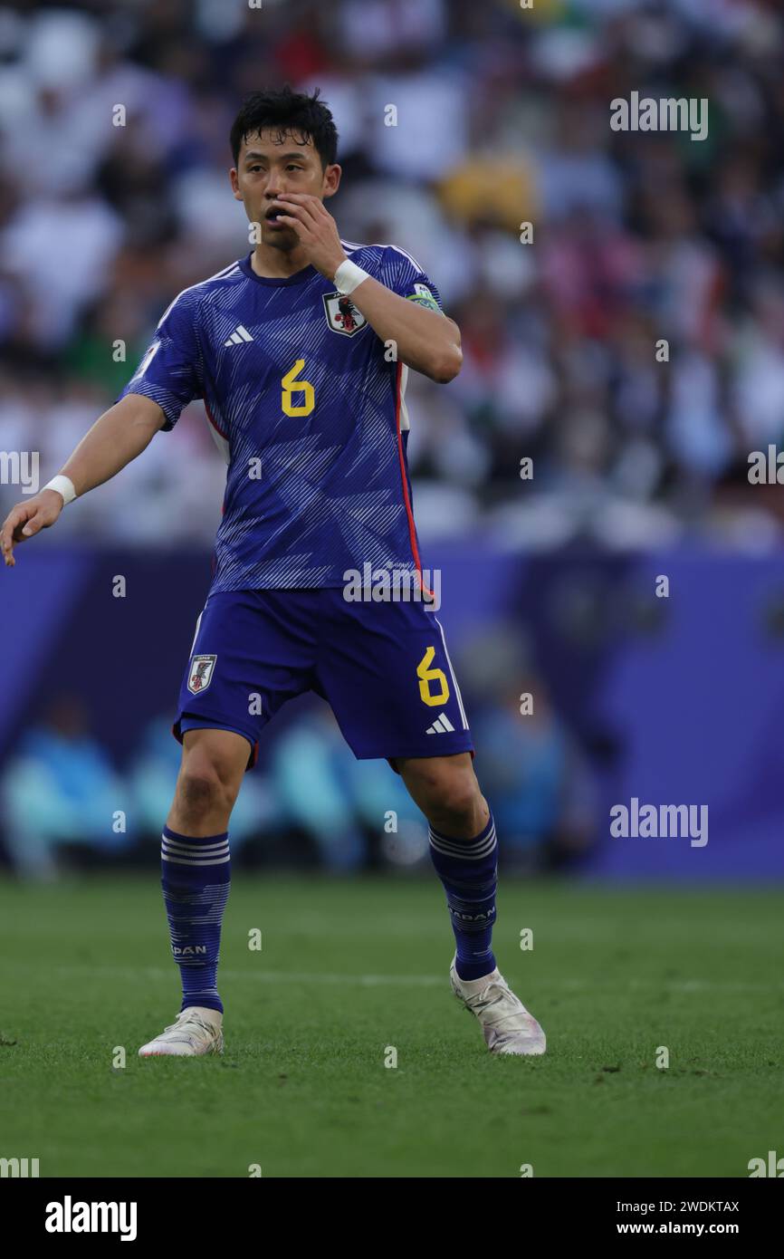 Qatar, Al Rayyan 19 January 2024 - Wataru Endo of Japan with captain ...