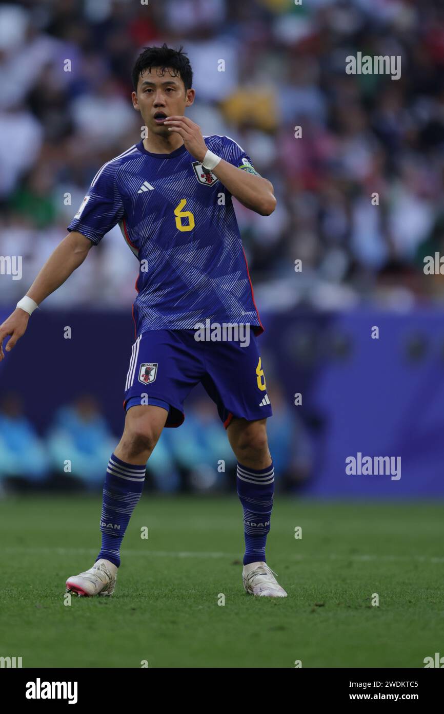 Qatar, Al Rayyan 19 January 2024 - Wataru Endo of Japan with captain ...