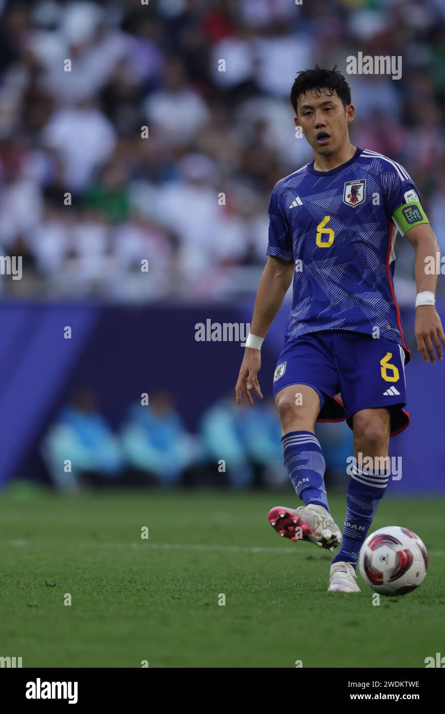 Qatar, Al Rayyan 19 January 2024 - Wataru Endo of Japan with captain ...
