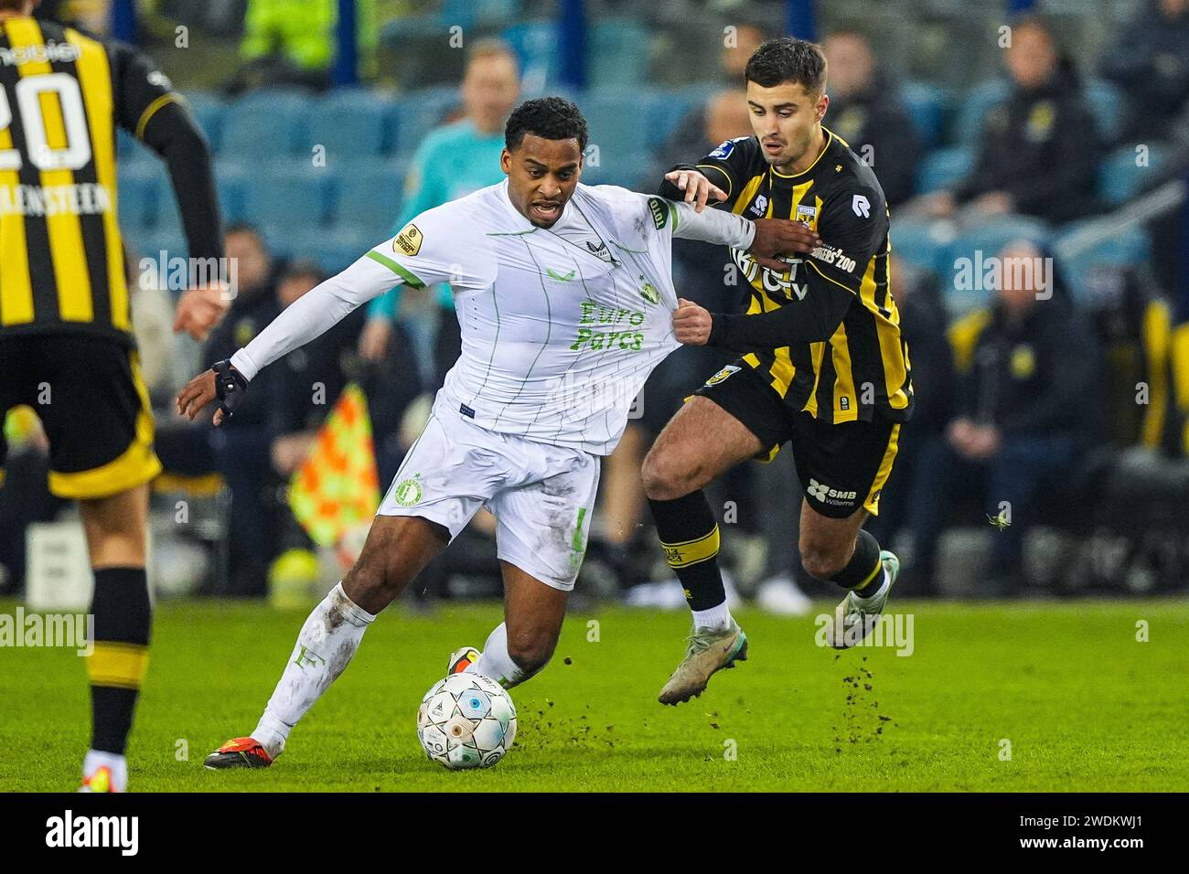 Arnhem, The Netherlands. 21st Jan, 2024. Arnhem - Quinten Timber of Feyenoord, Mathijs Tielemans ...