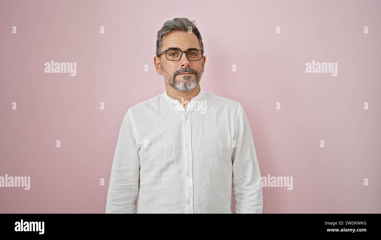 Chill vibes overload! young grey-haired hispanic man oozes cool ...
