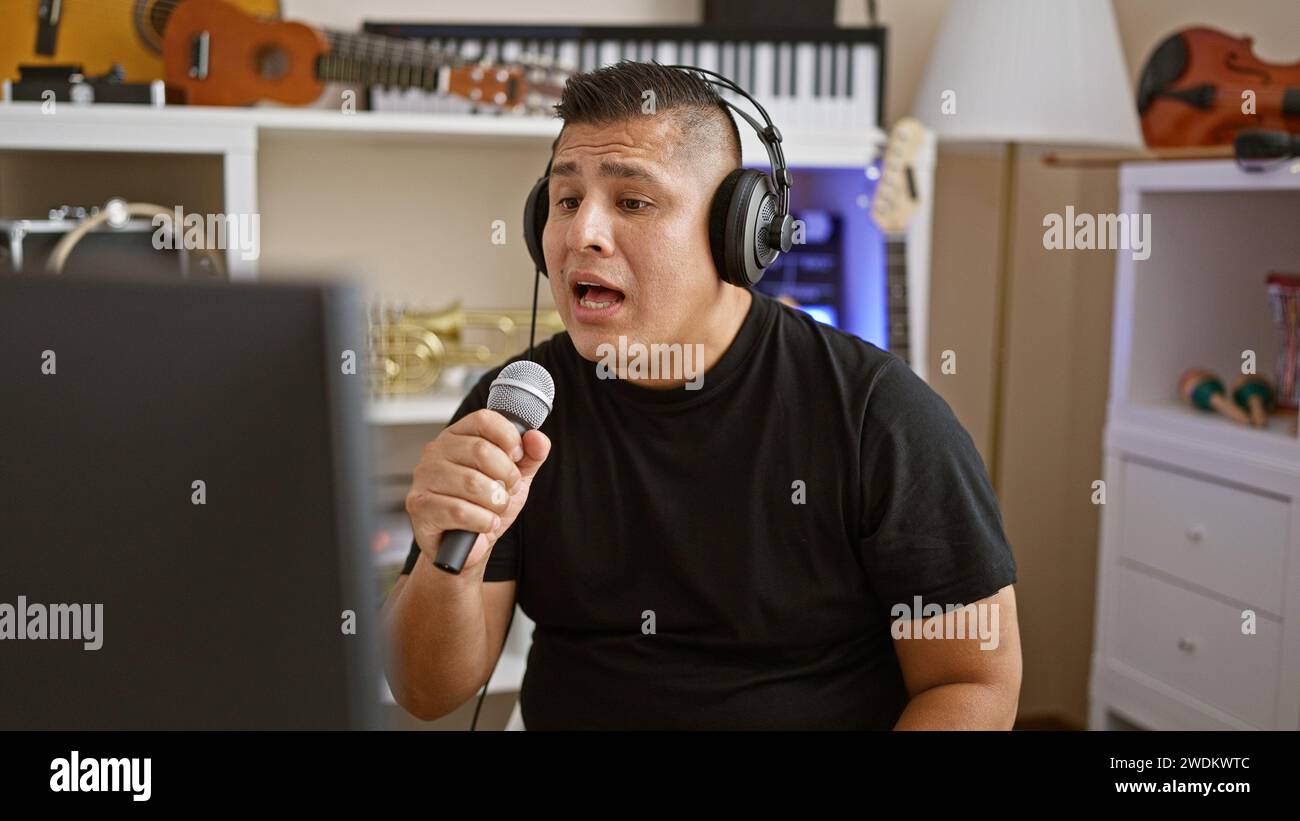Striking portrait, serious young latin man, a professional musician ...