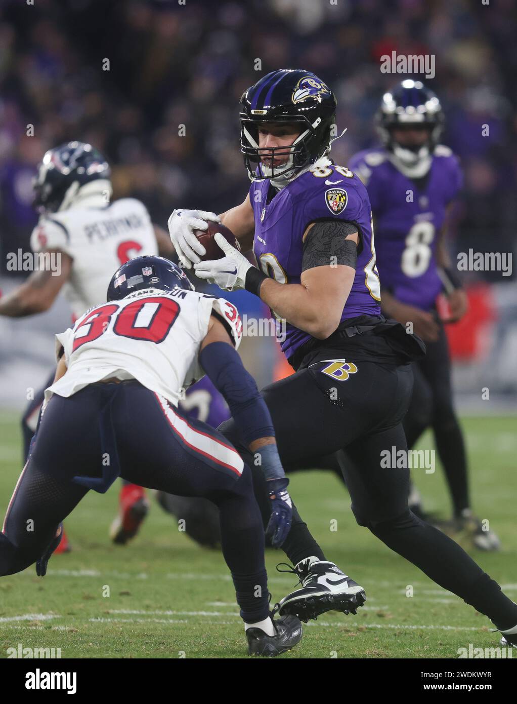 Baltimore, MD, USA. 20th Jan, 2024. Baltimore Ravens TE Charlie Kolar ...
