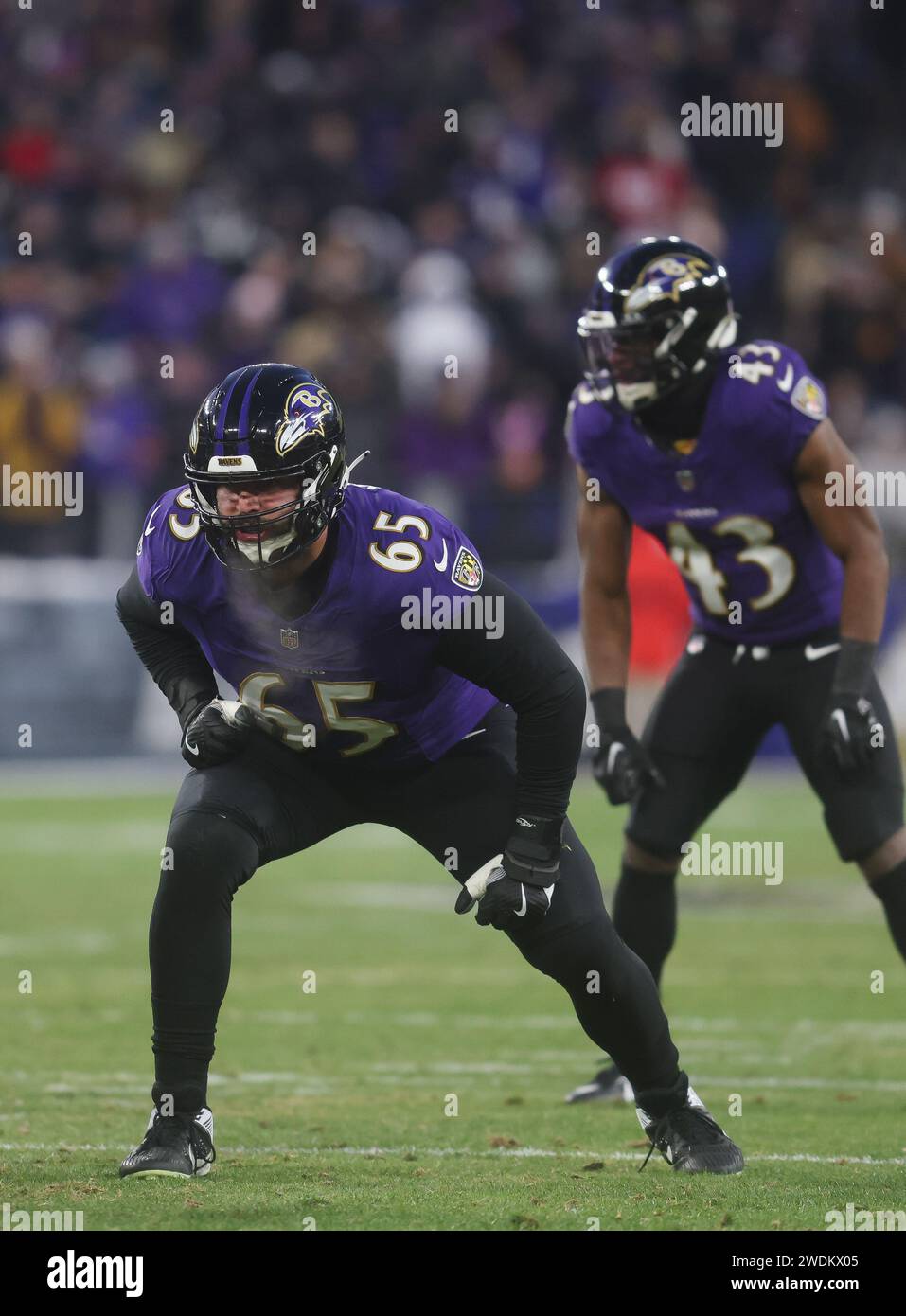 Baltimore, MD, USA. 20th Jan, 2024. Baltimore Ravens OL Patrick Mekari ...