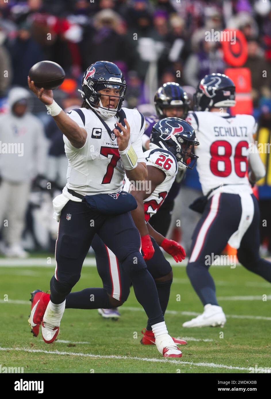 Baltimore, USA. 20th Jan, 2024. January 20, 2024: Houston Texans QB C.J. Stroud (7) in action ...