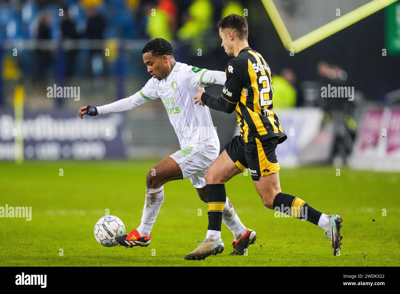 Arnhem, The Netherlands. 21st Jan, 2024. Arnhem - Quinten Timber of Feyenoord, Mathijs Tielemans ...