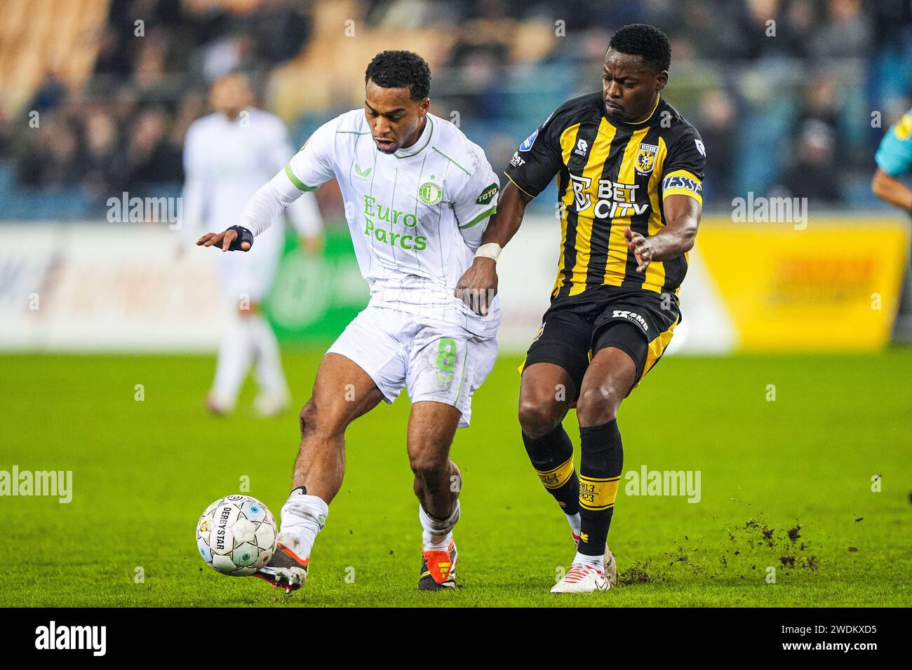 Arnhem, The Netherlands. 21st Jan, 2024. Arnhem - Quinten Timber of Feyenoord, Nicolas Isimat ...