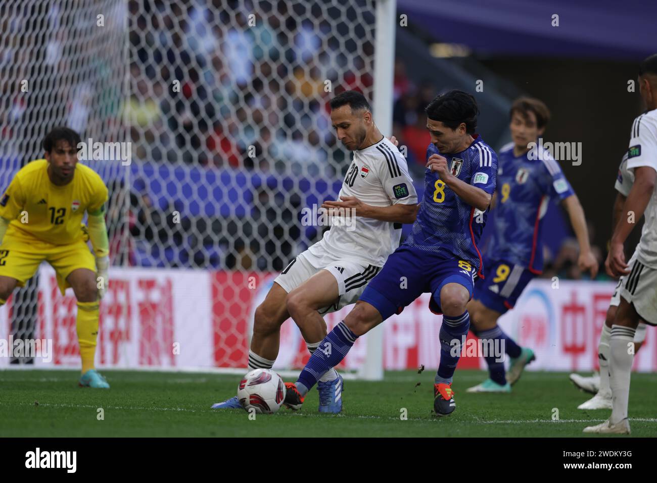 Qatar, Al Rayyan 19 January 2024 - Takumi Minamino of Japan and Osama ...