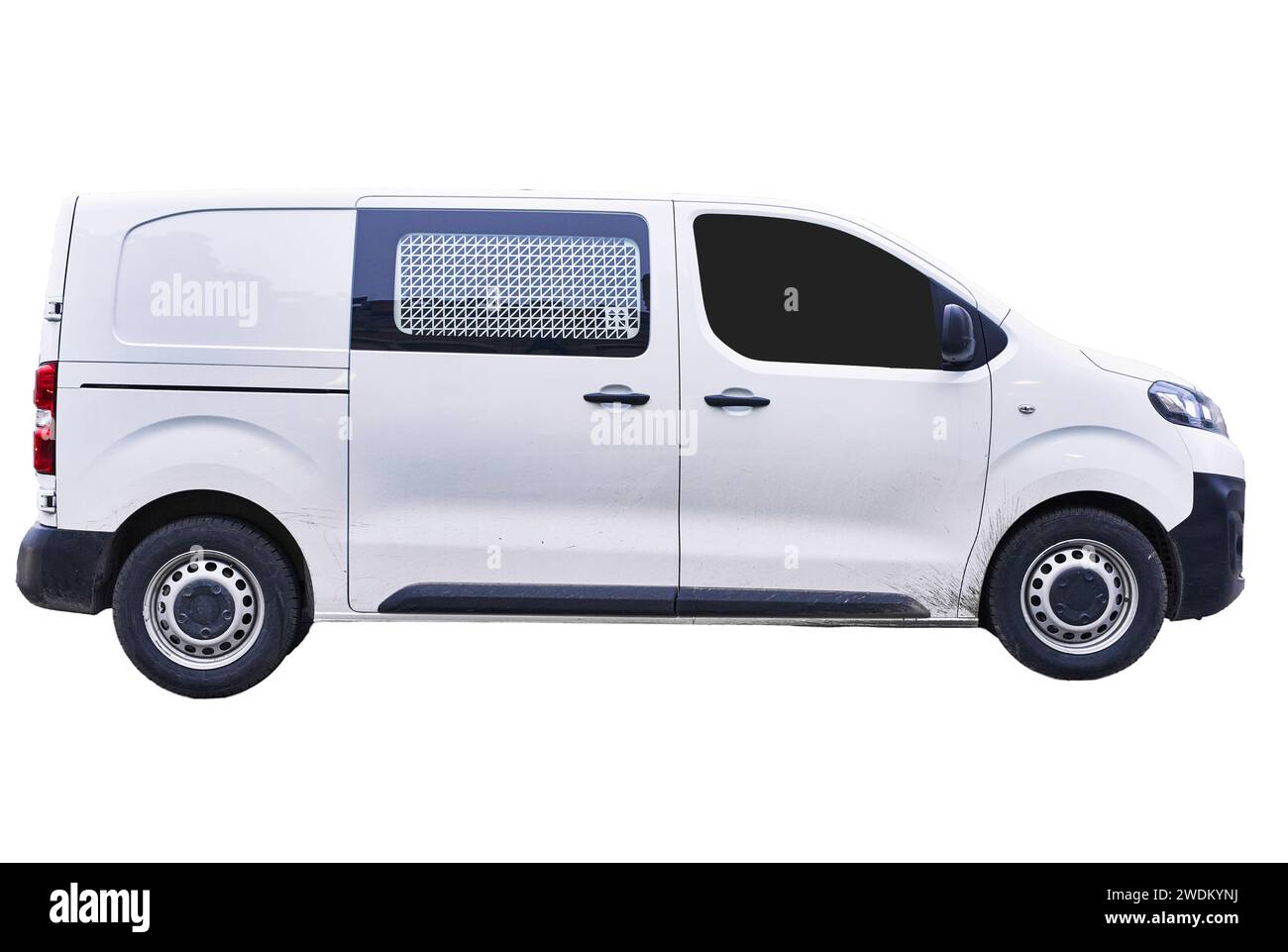 Side view of a white commercial van isolated on a white background ...