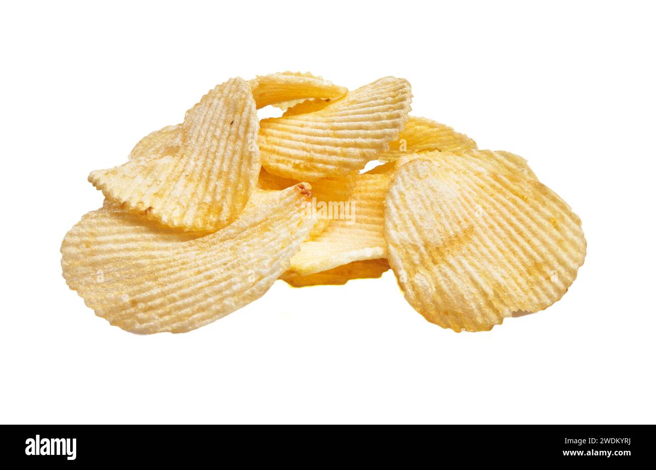 Crispy potato chips pile isolated on a white background, no people ...
