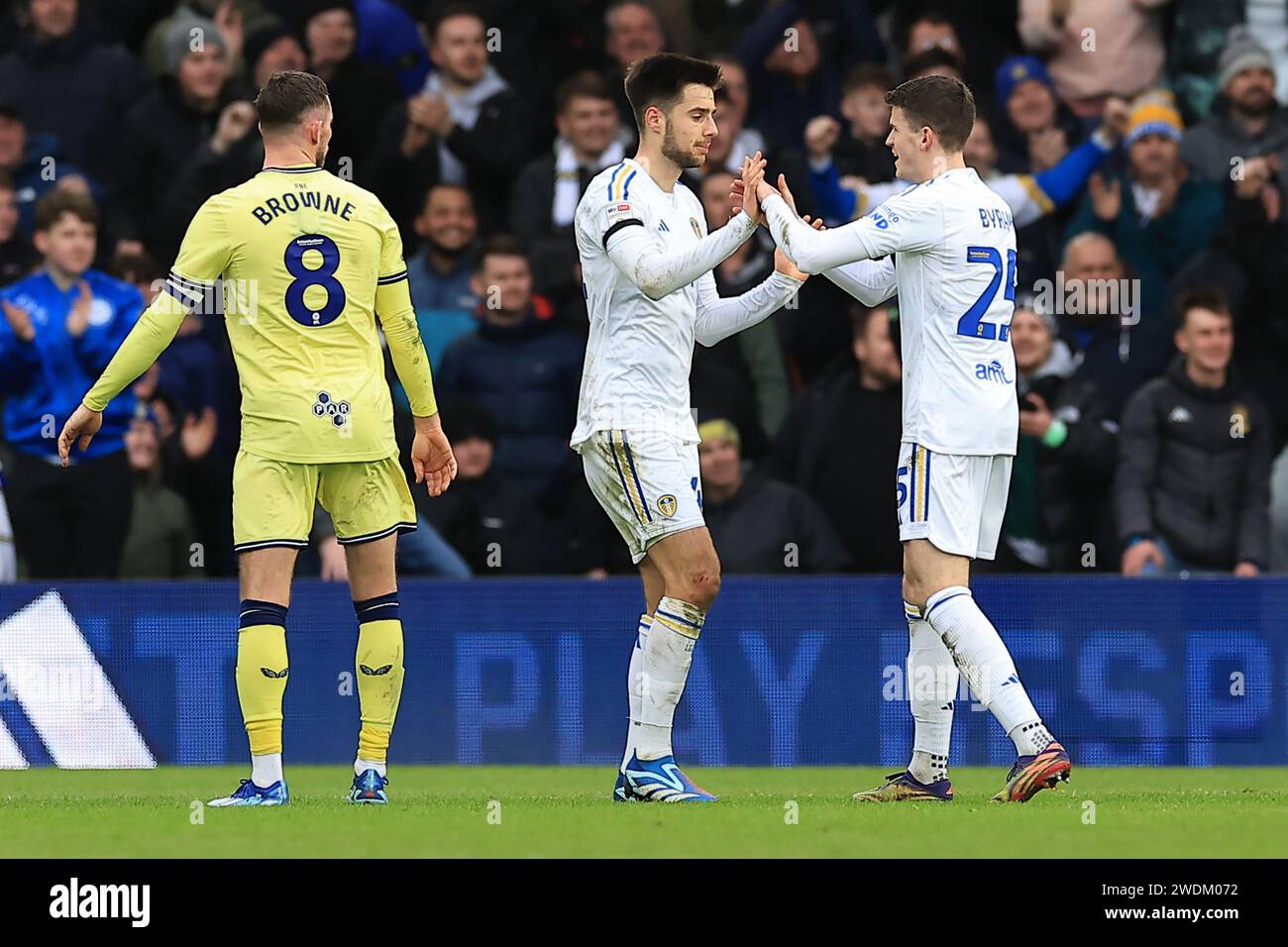 Leeds, UK. 21st Jan, 2024. Sam Byram of Leeds United and Ilia Gruev of ...