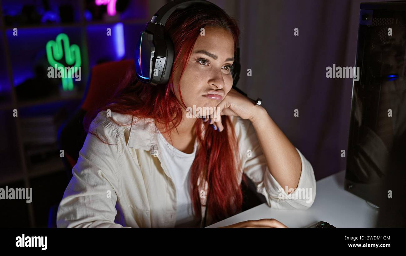 Heartbroken young redhead streamer woman, virtual gaming ends in ...